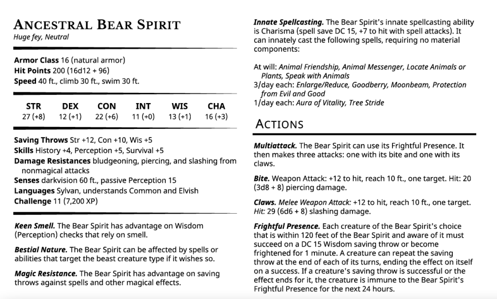 Free DnD 5e Creature: Ancestral Bear Spirit - Free Content